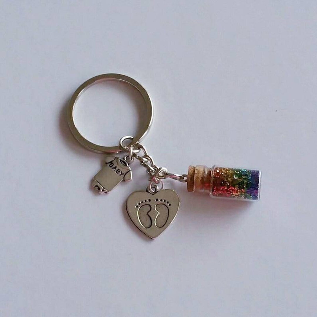 Rainbow Baby Glitter Keychain, Miracle Baby Keychain, Rainbow Glitter ...