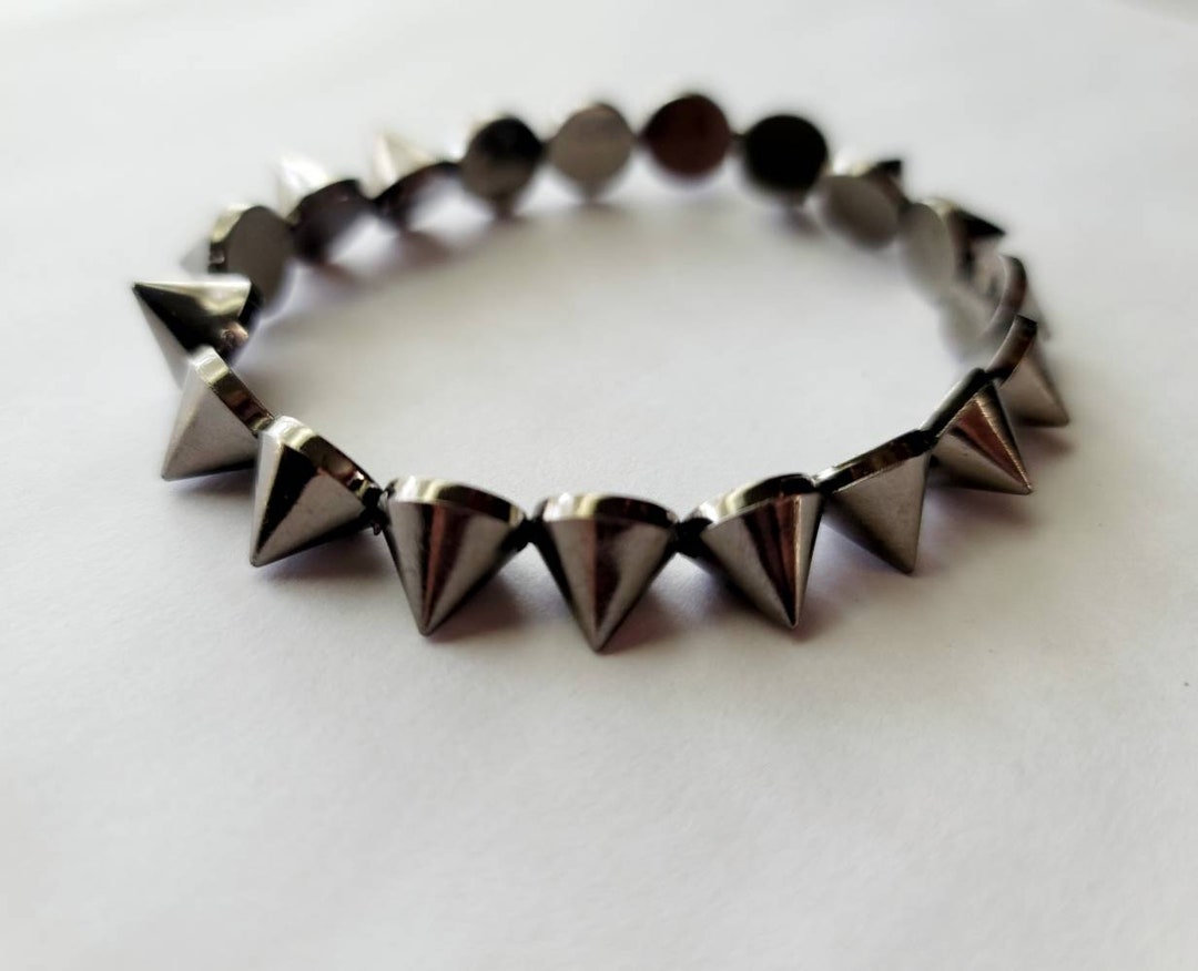 Black Metallic Spike Bracelet, Stretchy Spike Bracelet, Gothic Spike ...