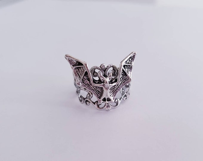 Bat Ring, Silver Bat Adjustable Ring, Gothic Jewelry, Halloween Jewelry ...