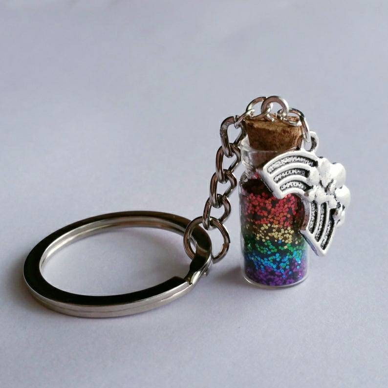 Rainbow Keychain Rainbow Glitter Keychain Glass Jar - Etsy