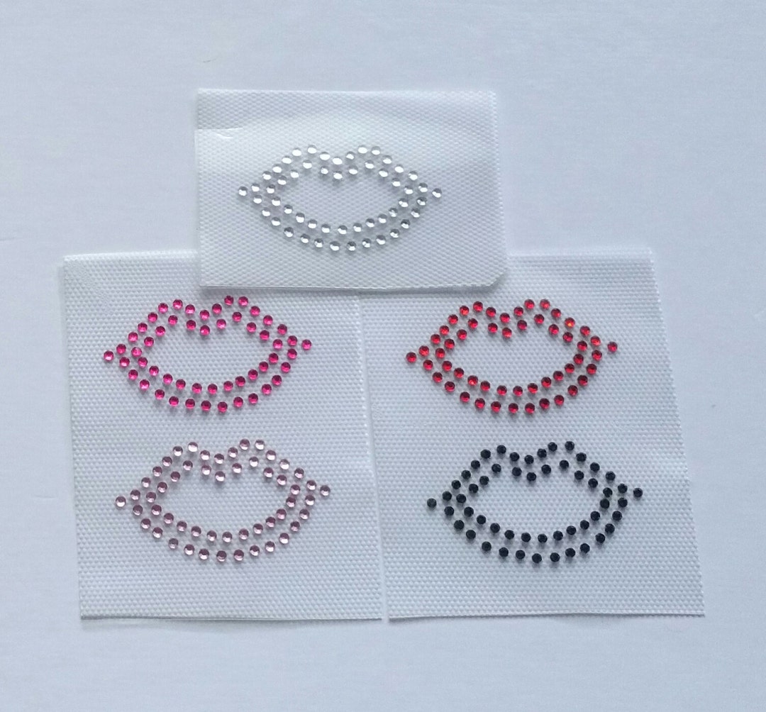 Set of 5 Kiss Lips Appliqués, Rhinestone Lips Patches, Set of Lips Iron ...