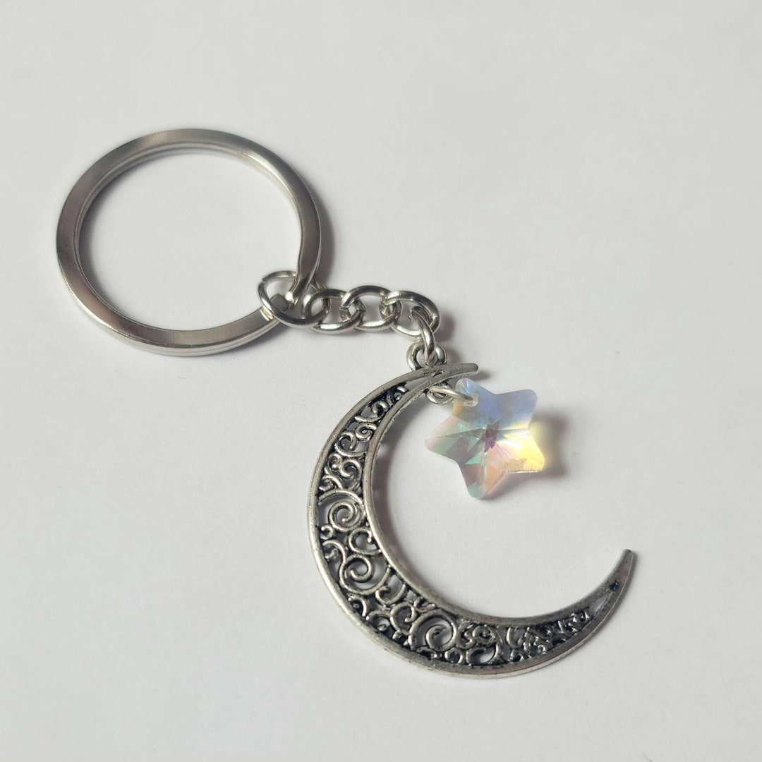 Moon and Star Keychain, Moon and Star Keyring, Moon and Star Zipper ...