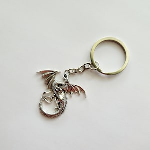 Silver Dragon Keychain, Gothic Dragon Keychain, Open Winged Dragon Key ...