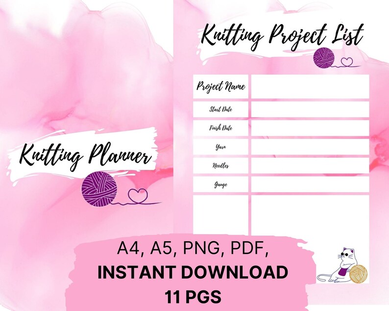 Knitting Digital Planner Printable Pdf Knitting Project Page - Etsy