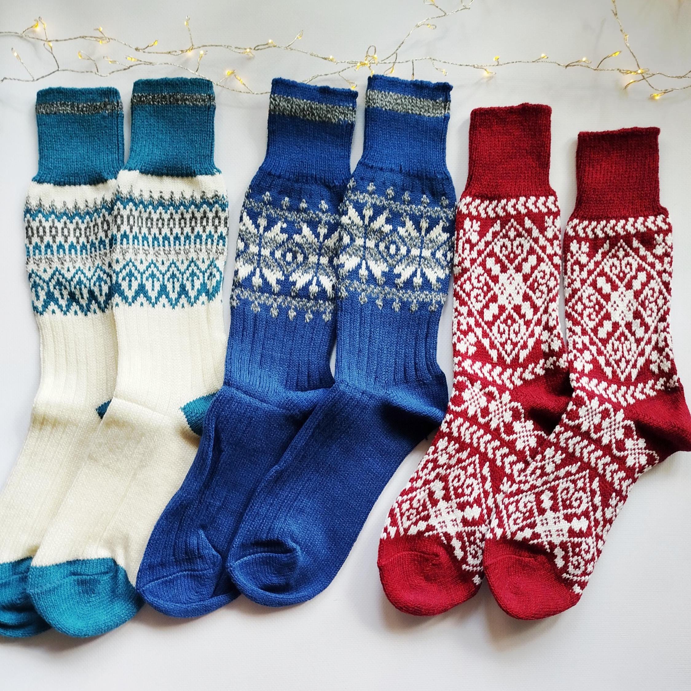 Wool Alpaca Socks: Red Blue White Fair Isle Knit, US Size 7-9 - Etsy