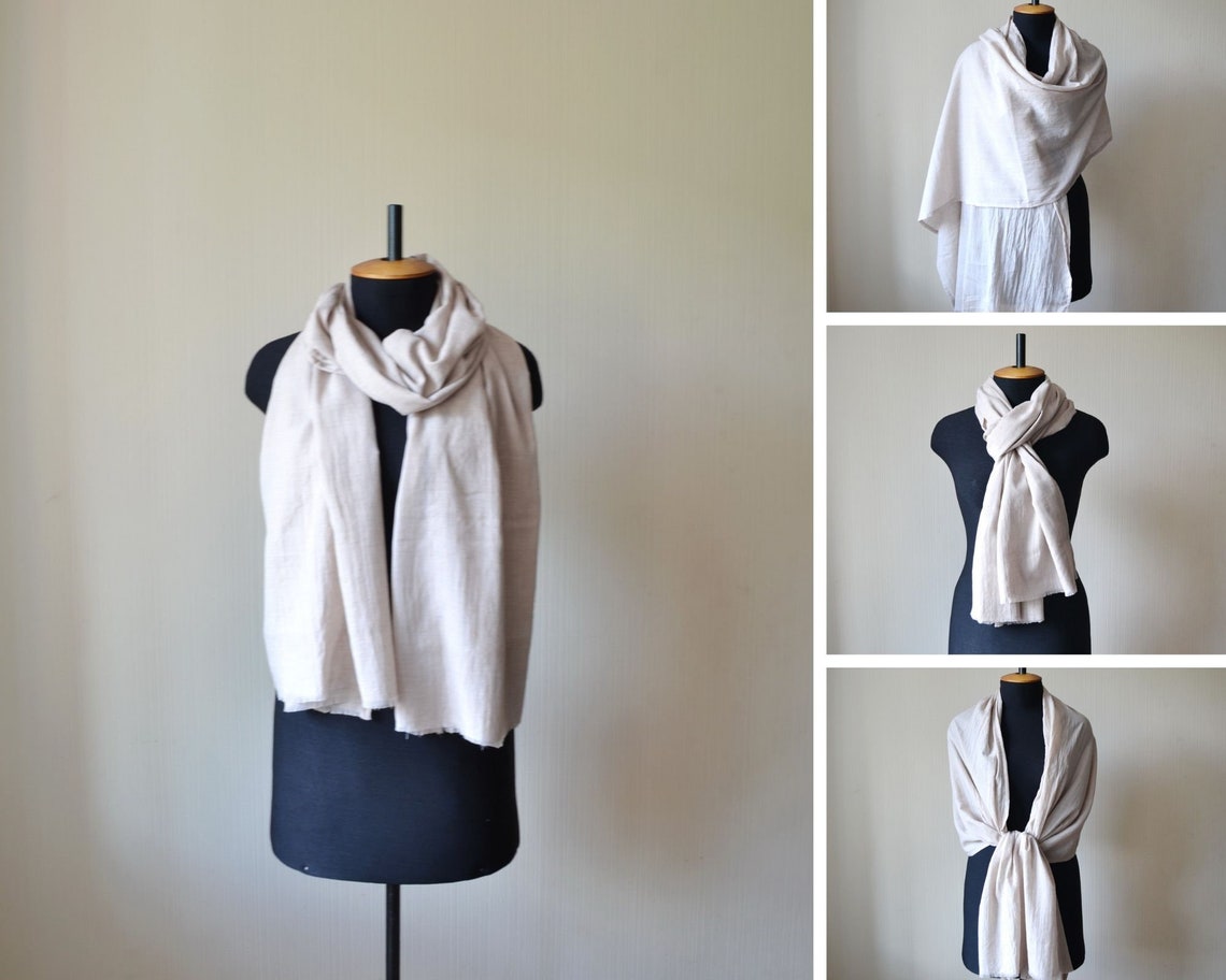 Beige Organic Cotton Shawl Wrap for Women Plain Long - Etsy