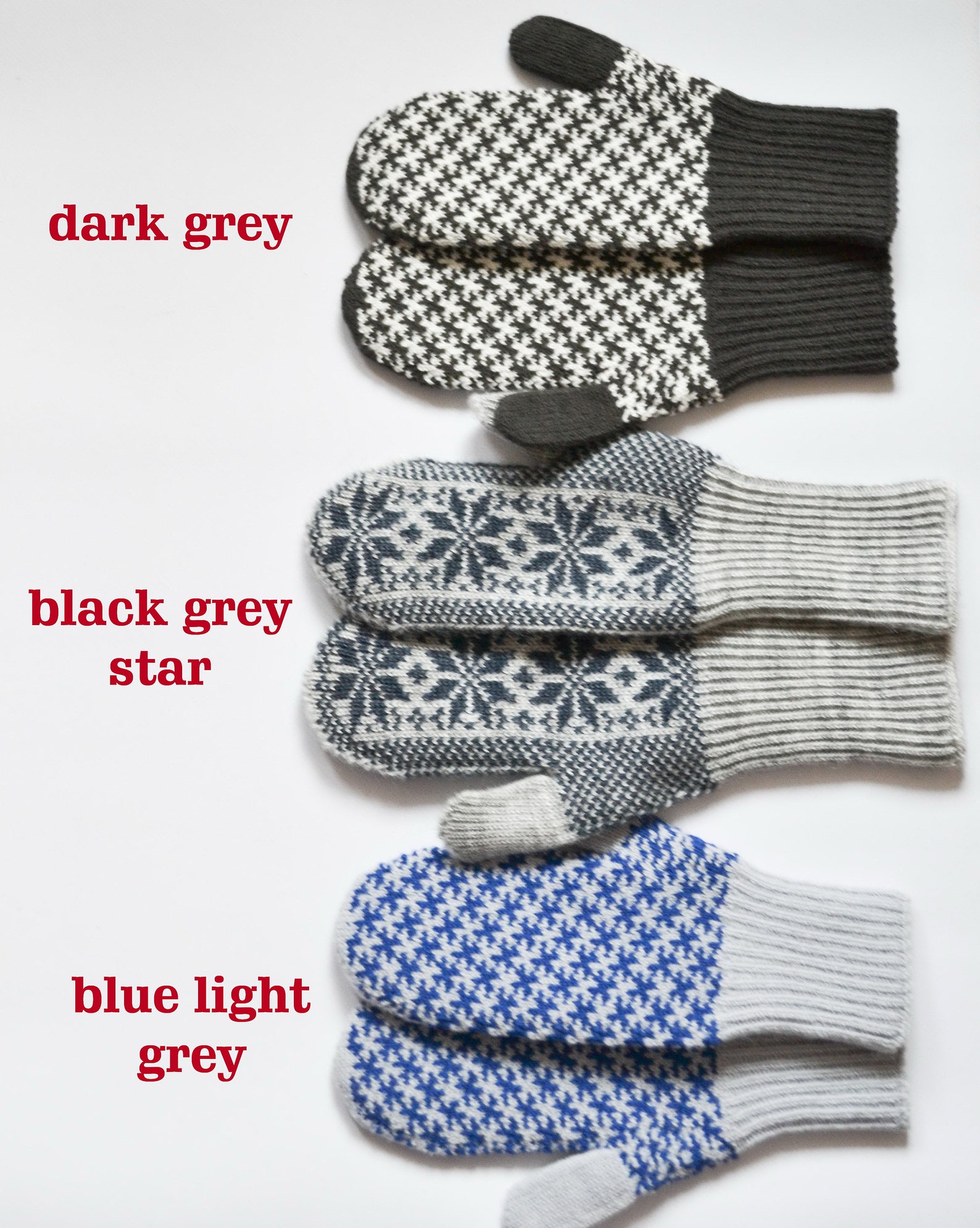 Knit Mittens for Woman Dark Grey White Mittens Winter Mittens - Etsy