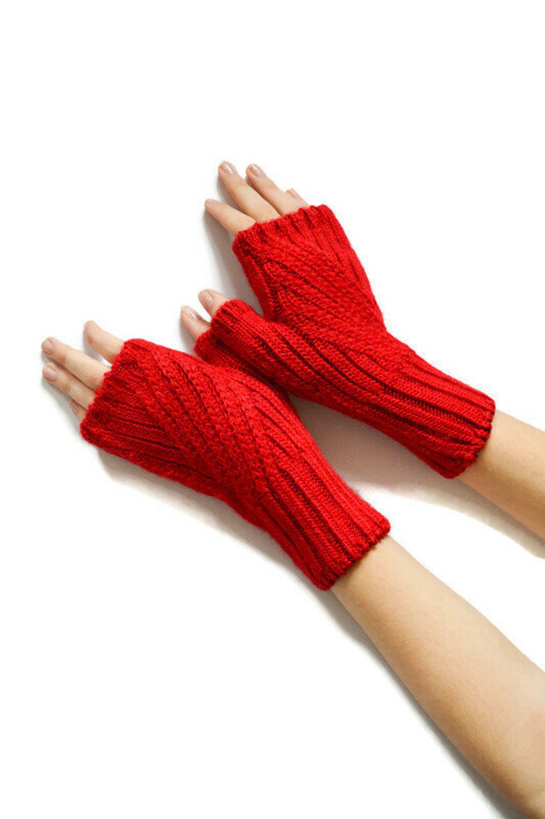 Red Fingerless Gloves Super Soft Red Knitted Gloves Woman Christmas ...