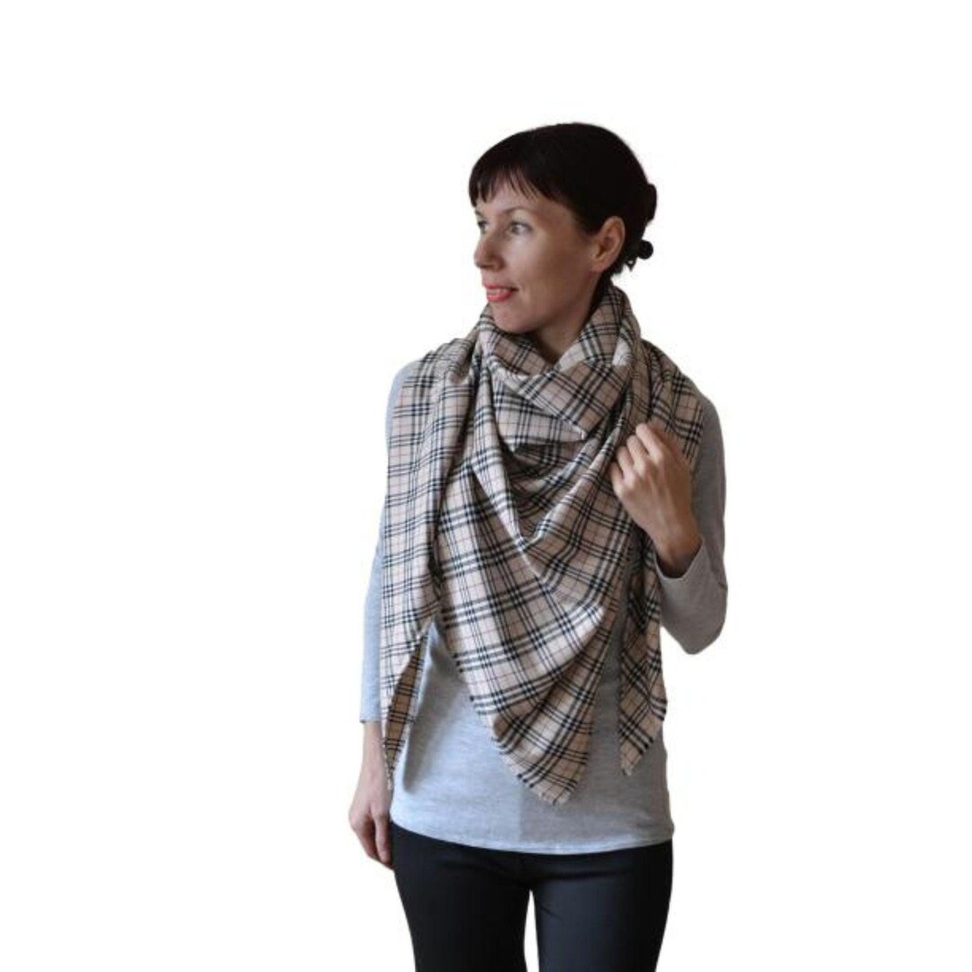 Beige Tartan Triangle Shawl for Women Large Celtic Wool Shawls and ...