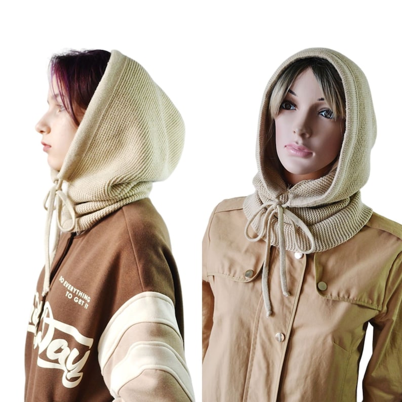 Red Knit Balaclava Hooded Cowl Mohair Hooded Scarf Warm Head Scarf Hood ...