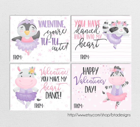 Printable Animal Ballerina/Dance Valentine Cards // Instant Download by ...