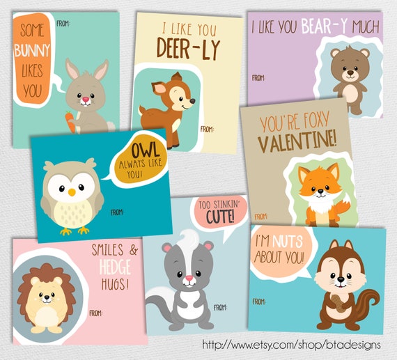 Printable Woodland Animal Valentine Cards // Instant Download | Etsy
