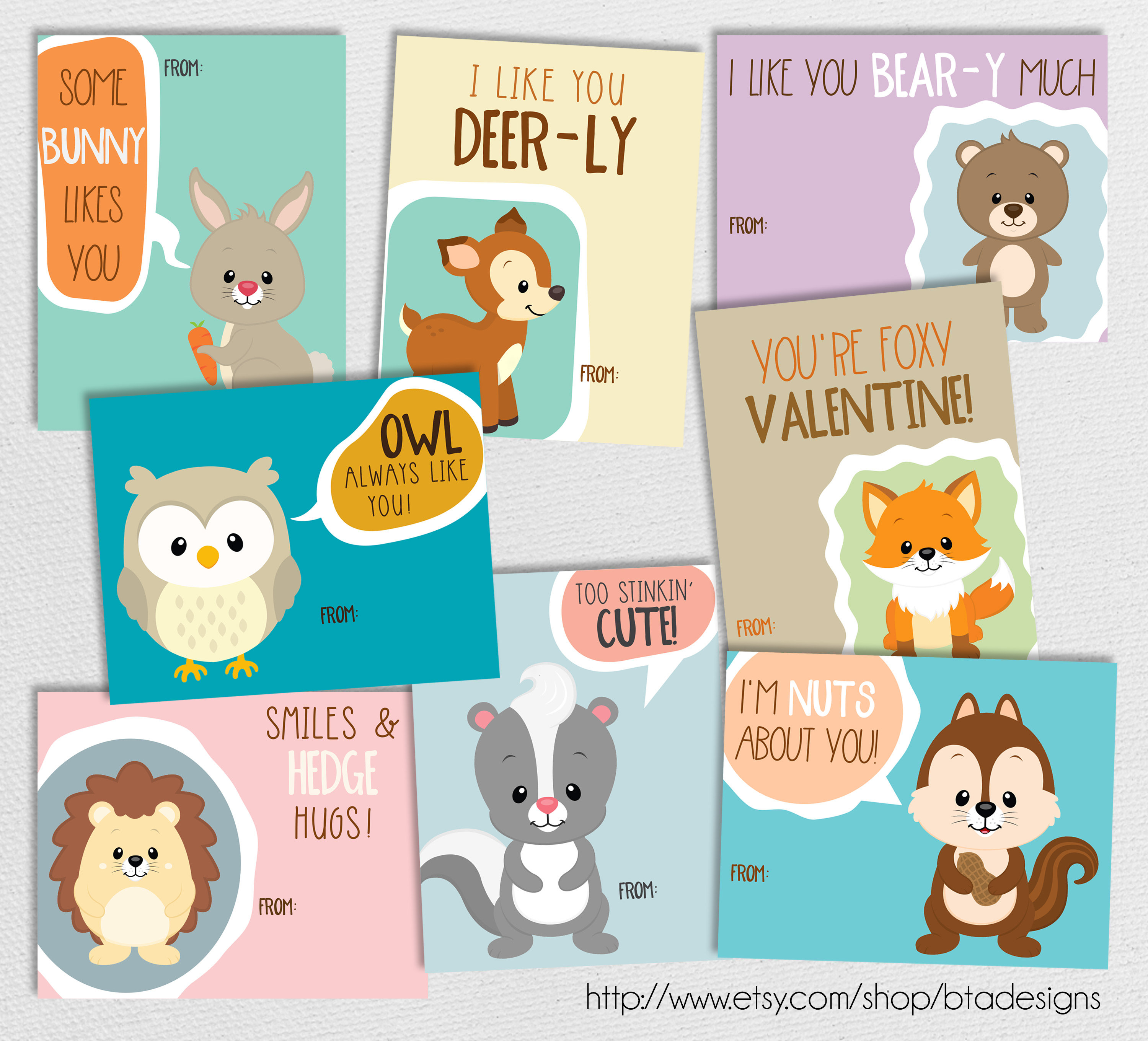 Printable Woodland Animal Valentine Cards // Instant Download - Etsy
