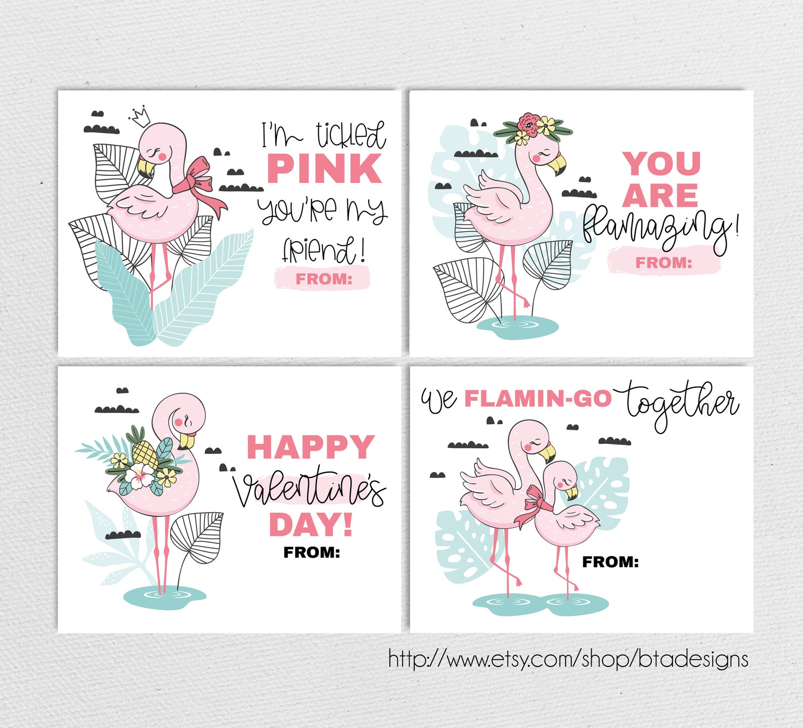 Printable Flamingo Valentine Cards // Instant Download - Etsy