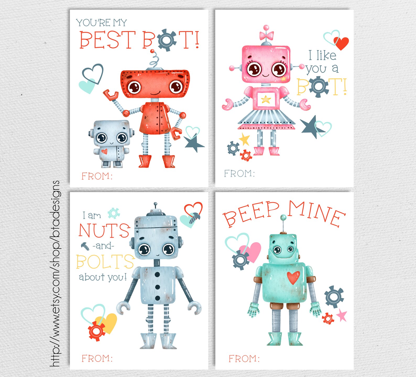 Printable Robots Valentine Cards 2 // Instant Download - Etsy