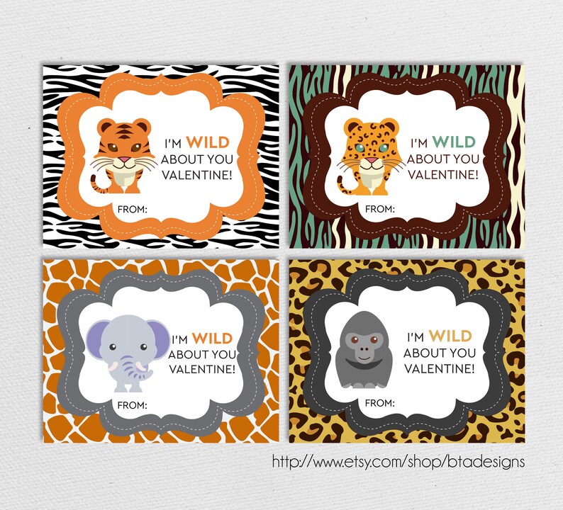 Printable Wild Animals Valentine Cards // Instant Download - Etsy