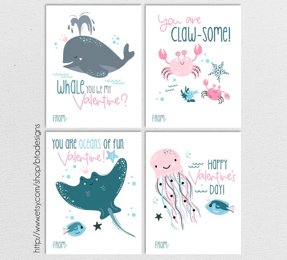 Printable Sea Creature Valentine Cards // Instant Download by ...