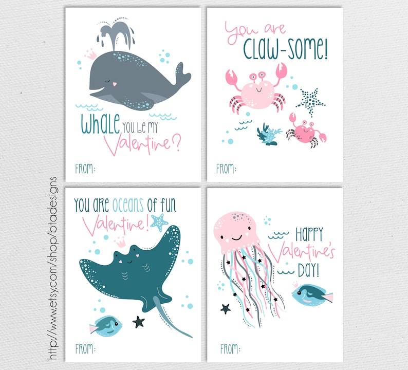 Printable Sea Creature Valentine Cards // Instant Download - Etsy