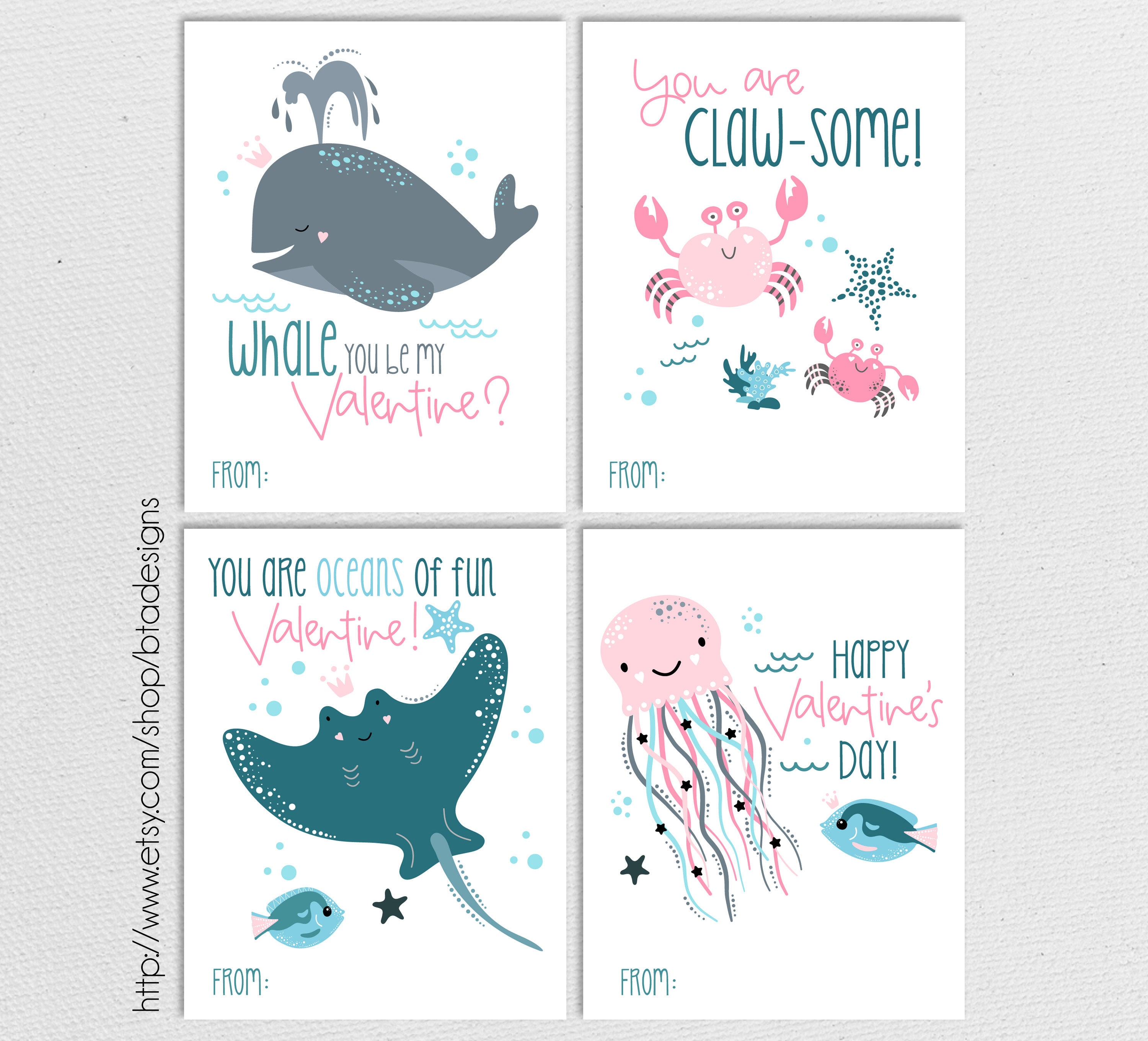Printable Sea Creature Valentine Cards // Instant Download - Etsy
