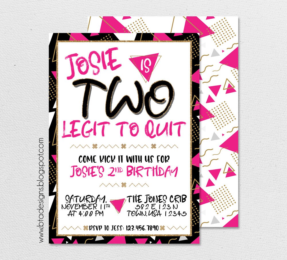 Two Legit to Quit Birthday Party Invitation 1 // With or | Etsy