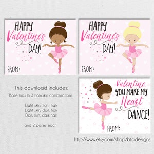Printable Ballerina/dance Valentine Cards // Instant Download - Etsy