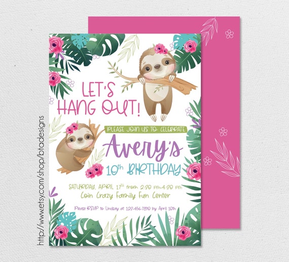 Sloth Birthday Party Invitation 1 // With or Without Photo // Digital ...