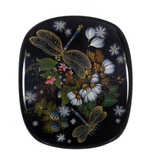 Russian Lacquer Box Dragonfly & Dandelion 4234 | Etsy