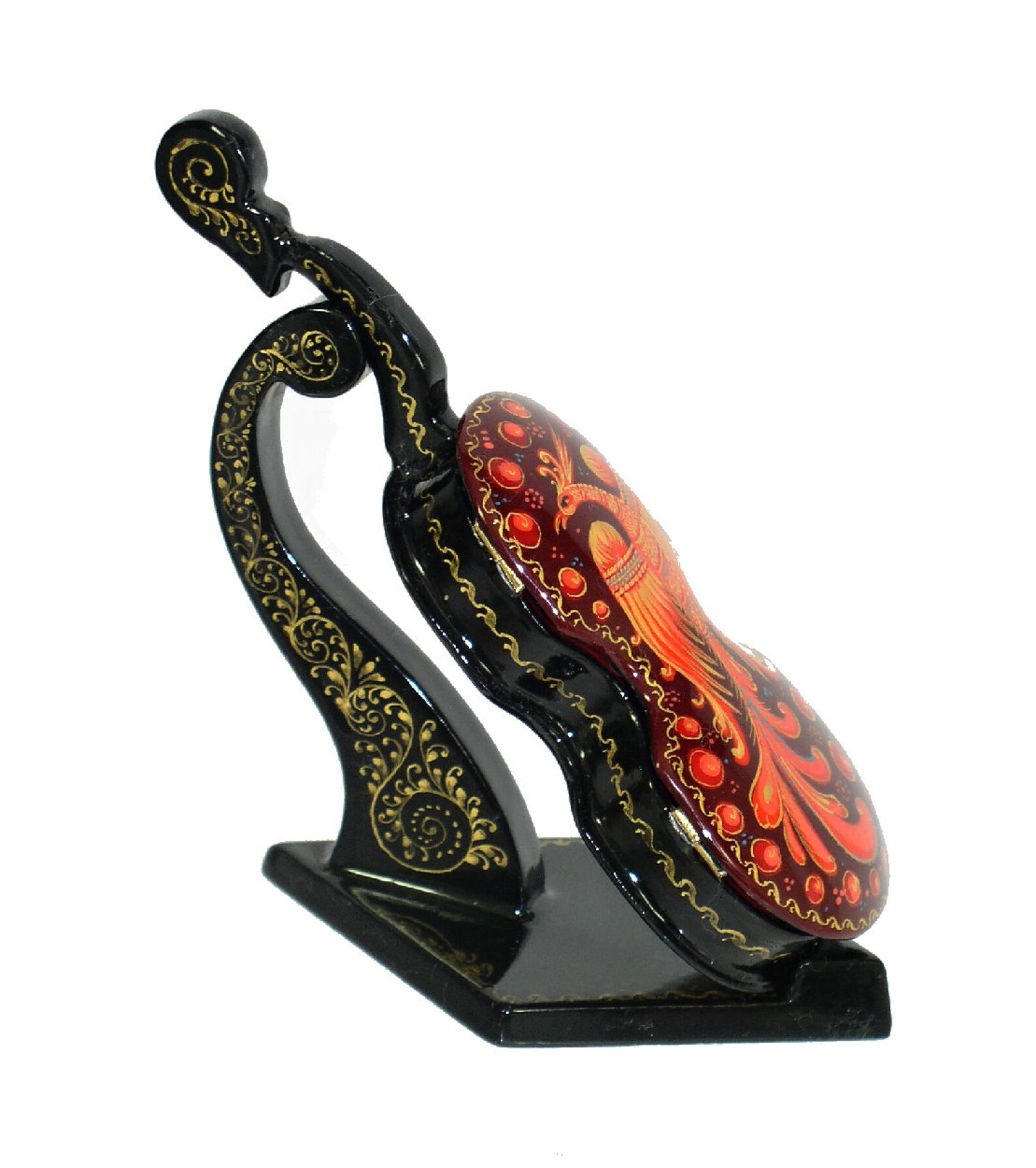 Palekh Russian Lacquer Box Violin Shaped FIREBIRD 4197 - Etsy
