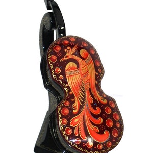 Palekh Russian Lacquer Box Violin Shaped FIREBIRD 4197 - Etsy