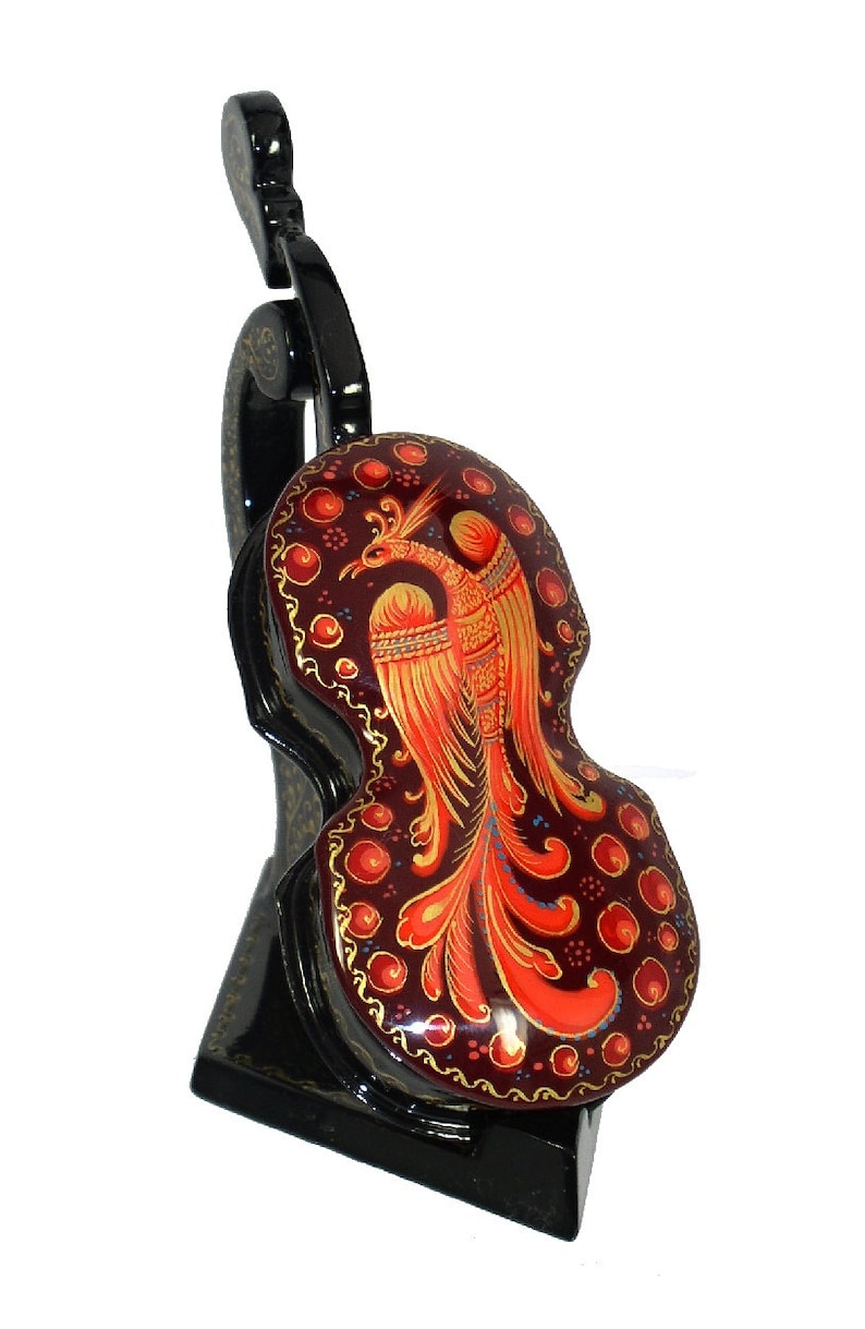 Palekh Russian Lacquer Box Violin Shaped FIREBIRD 4197 - Etsy