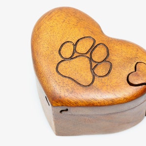 Paw Print Heart Secret Box Puzzle Box Heart Shape Hand Carved Wood ...