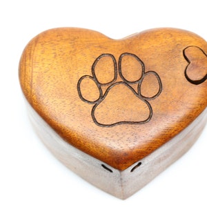 Paw Print Heart Secret Box Puzzle Box Heart Shape Hand Carved Wood ...
