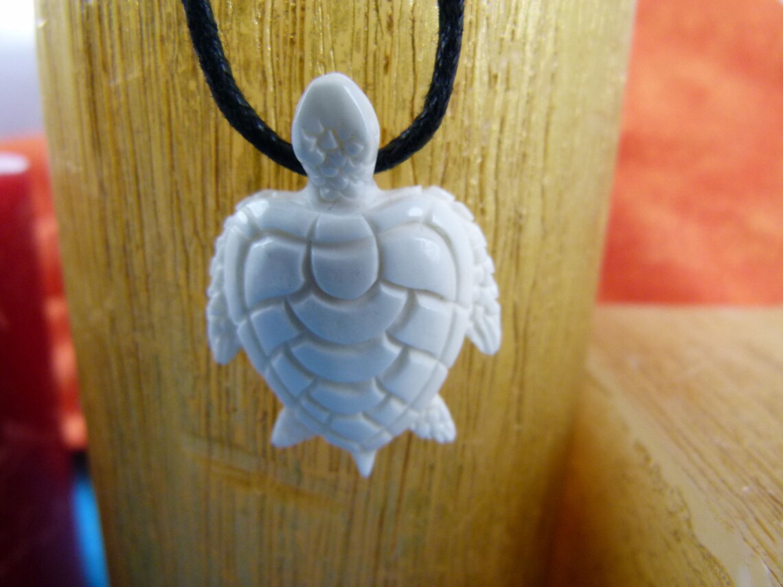 Sea Turtle Necklace White Bone Necklace Hand Carved Turtle | Etsy