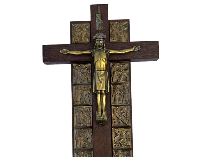 Wooden Crucifix With 14 Stations of the Cross Made in Germany Religious ...