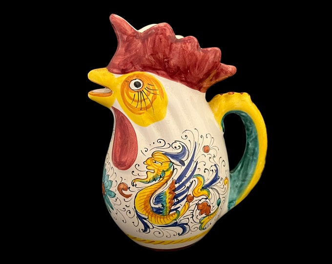 Deruta Pottery Rooster Pitcher Italian Raffaellesco Country Kitchen ...