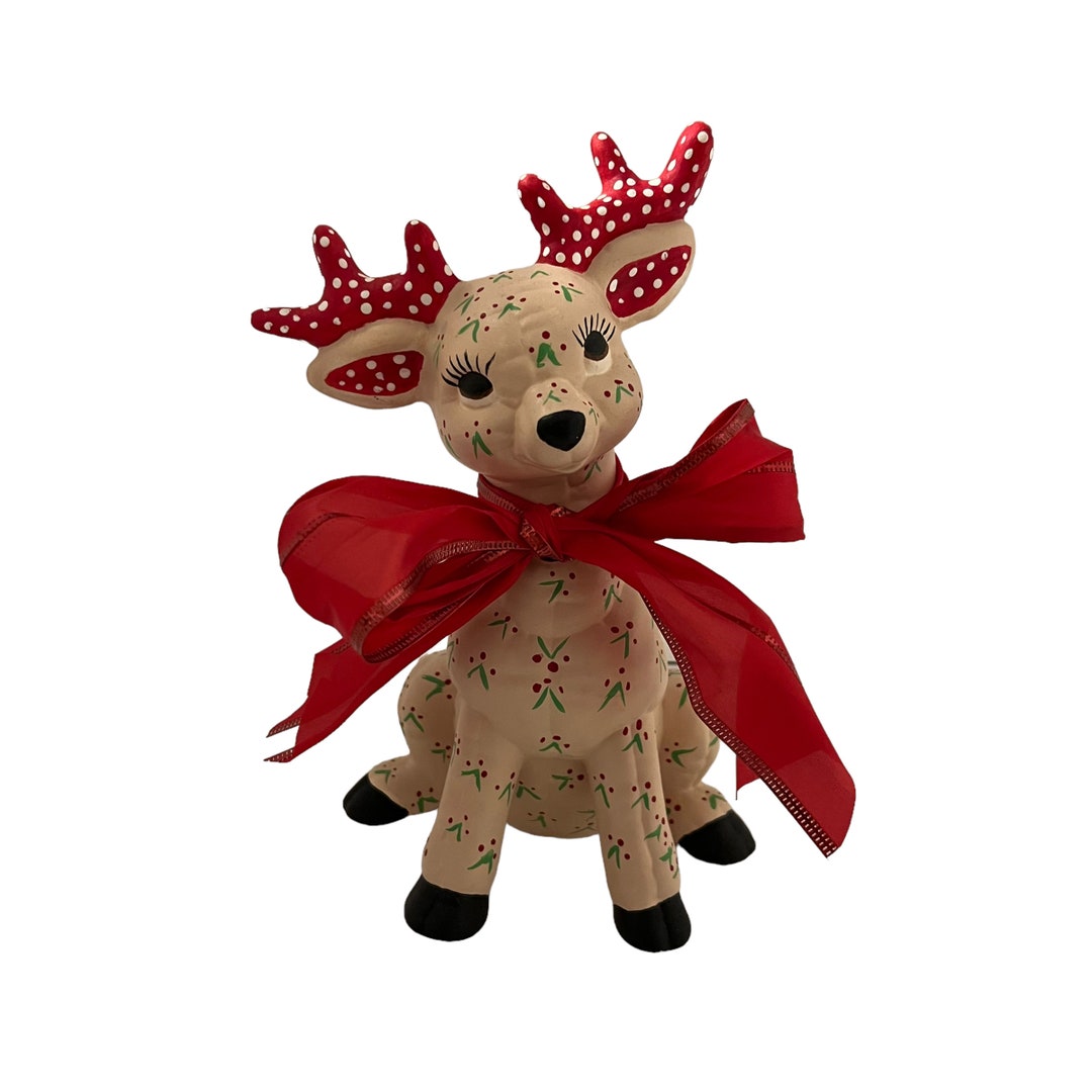 Kimple Ceramic Reindeer Figurine Vintage Christmas Decoration Seated ...