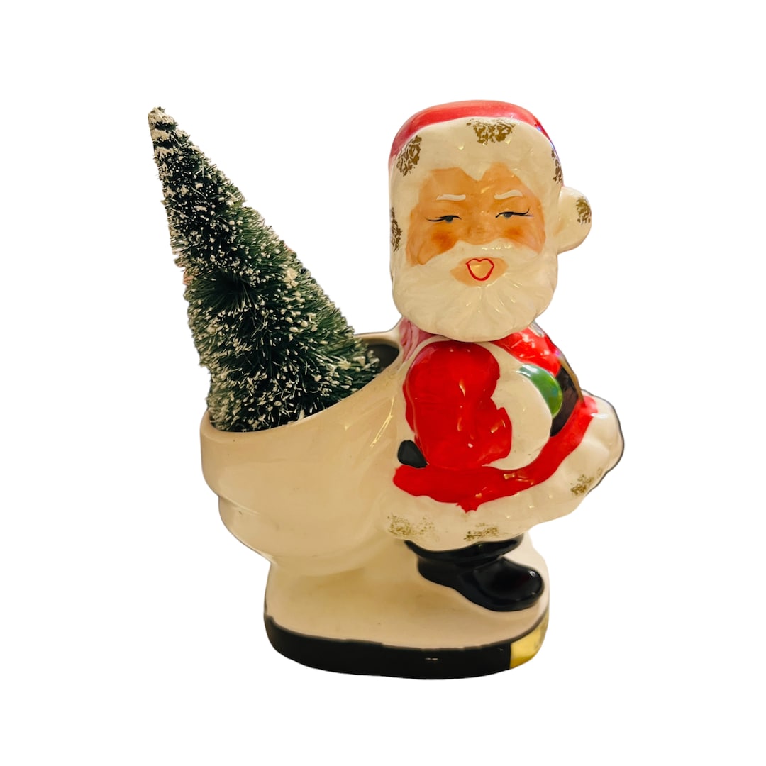 Vintage Ceramic Bobblehead Nodder Santa Claus Planter Candy Dish Made ...
