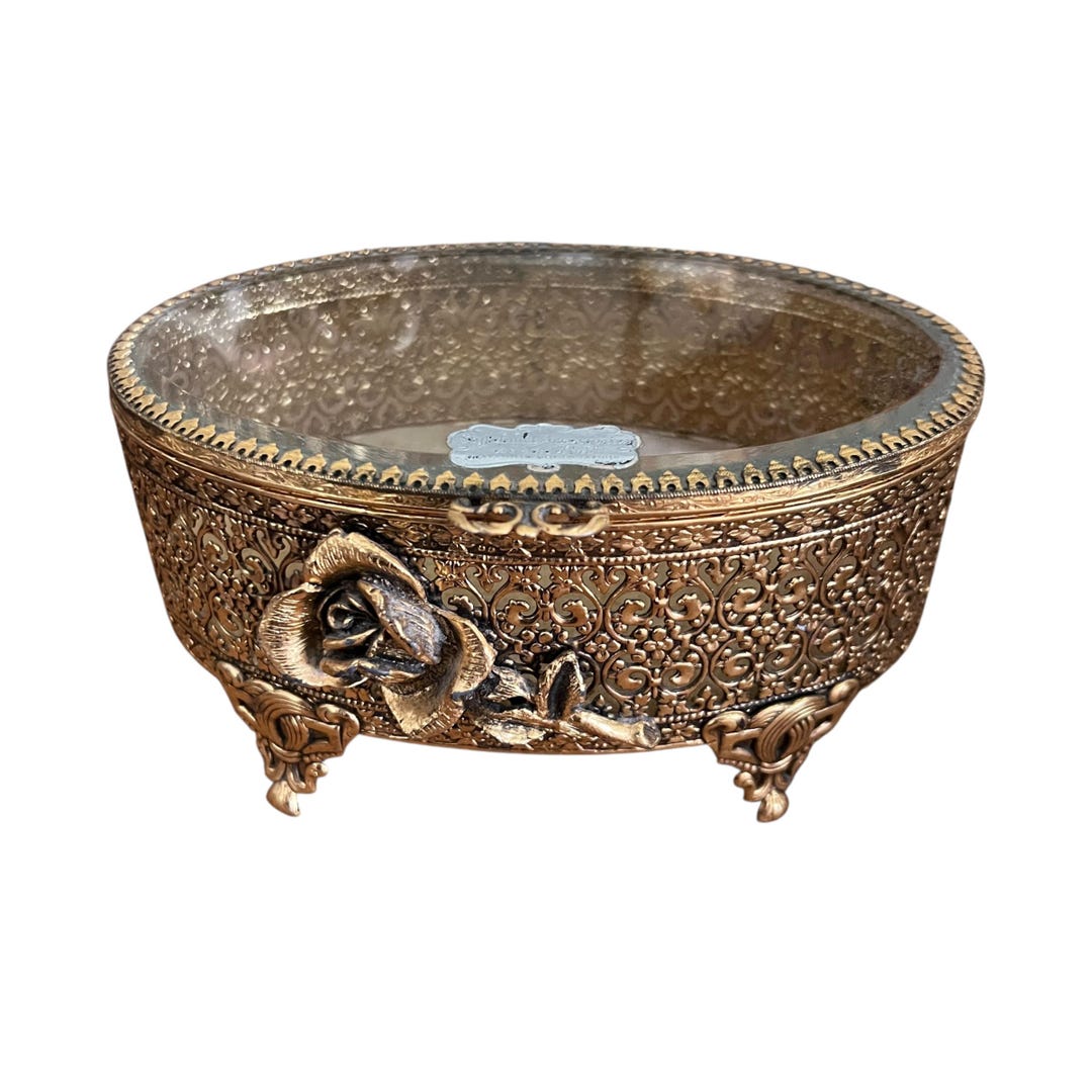 Stylebuilt Oval Jewelry Trinket Box Rose Vanity Tray Accessory Gold ...