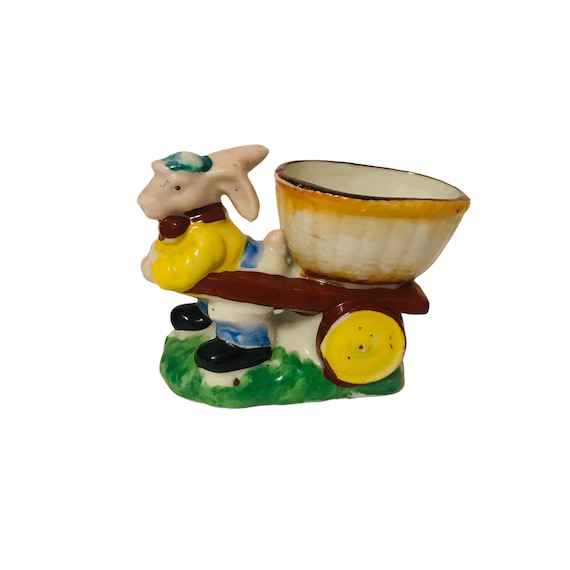 Ceramic Bunny Rabbit Pulling Cart Planter Made in Occupied - Etsy