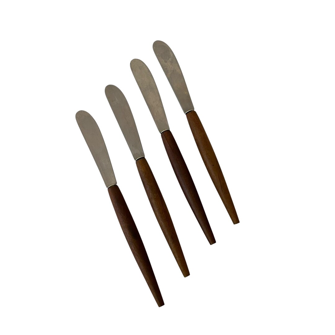 Japan Stainless Steel Cocktail Spreader Knives Teak Wood Handles SET of ...