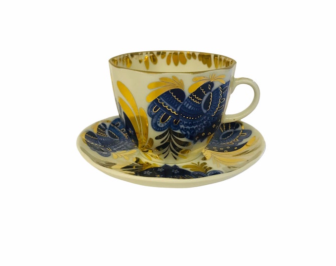 Lomonosov Russian Porcelain Imperial Tea Cup and Saucer Set Cobalt Blue ...