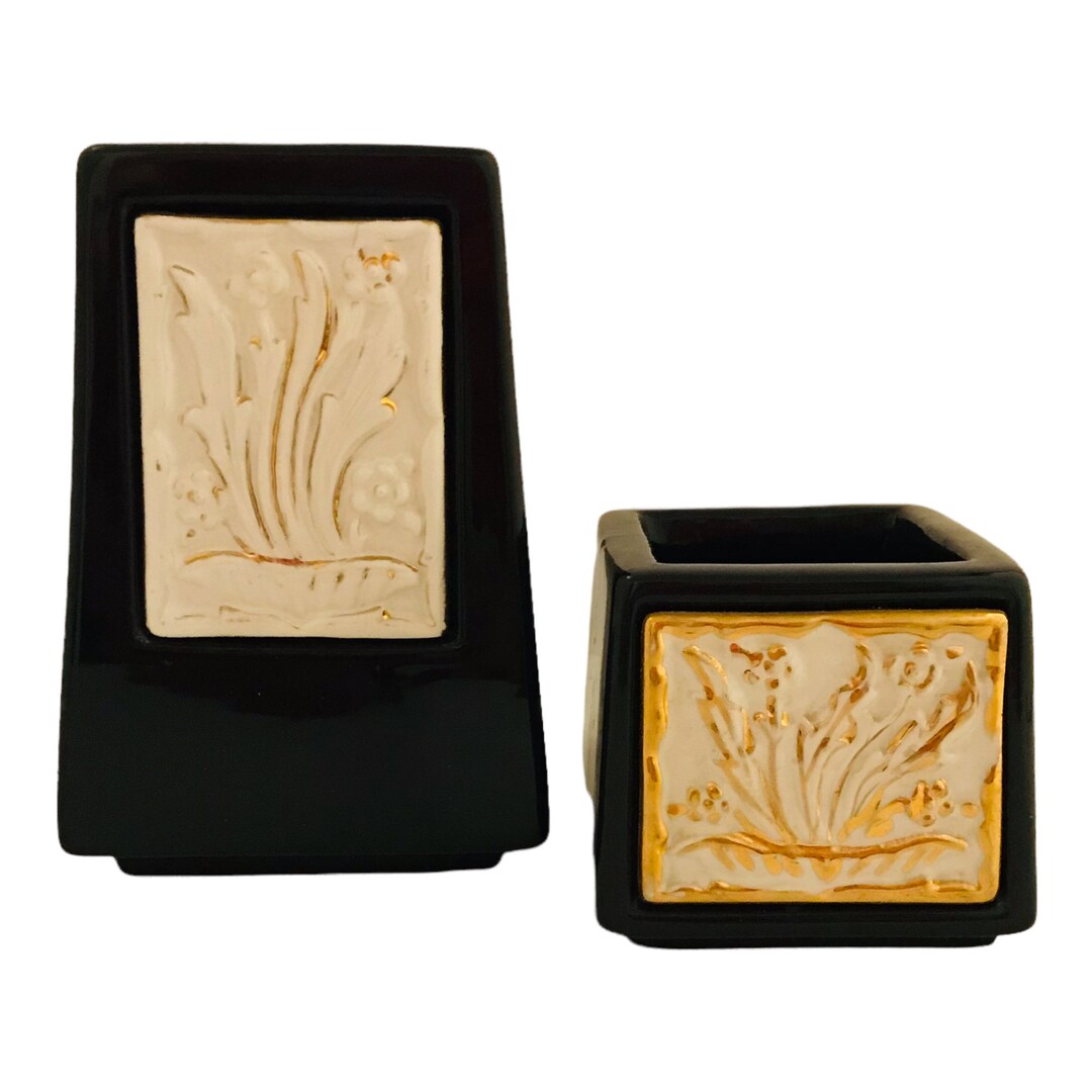 Coorsite Porcelain Planters / Vases Black White and Gold HF Coors ...