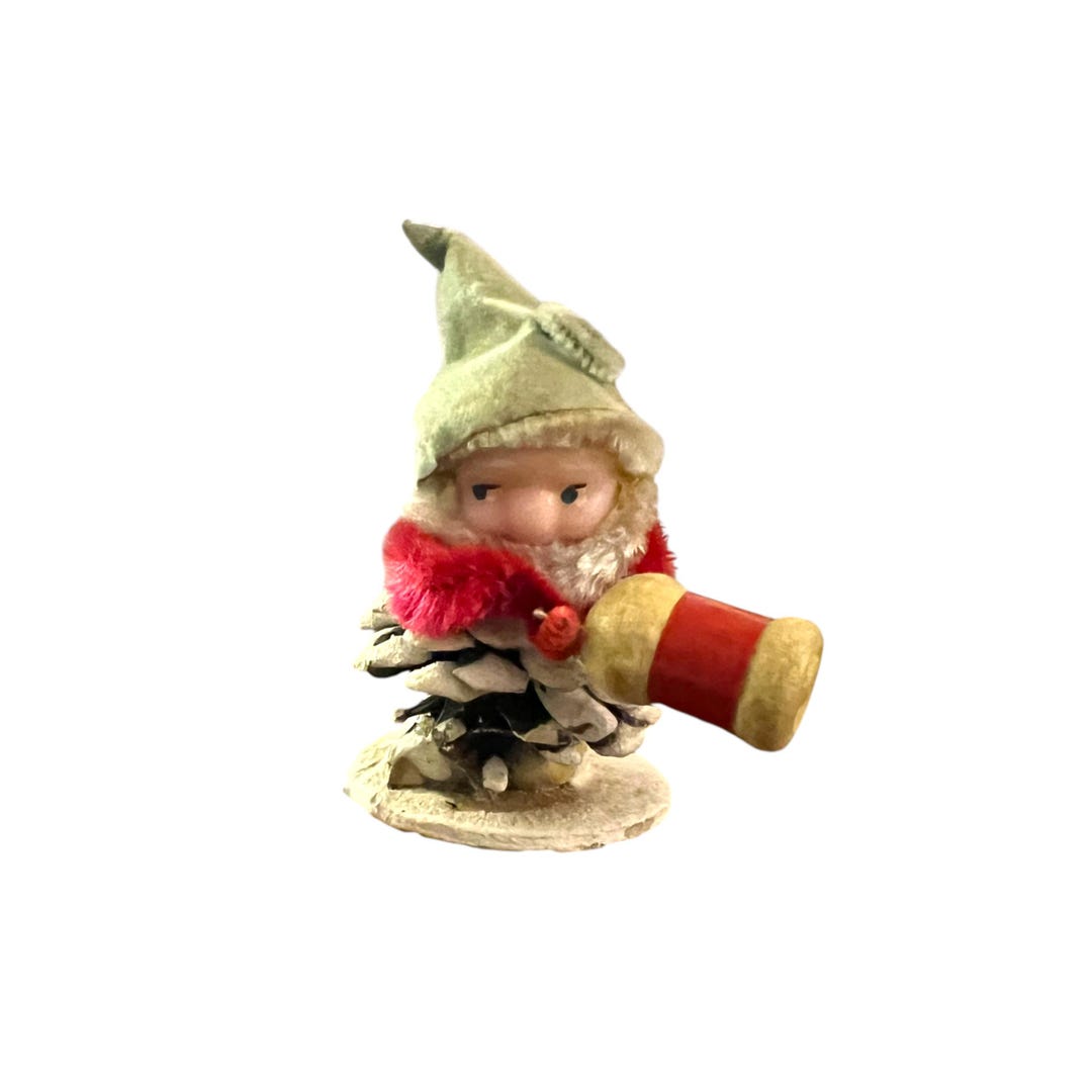 Pinecone Putz Chenille Elf Gnome Pixie Dwarf Figure Holding Lantern ...