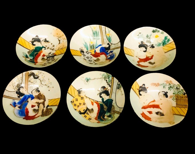 Japanese Shunga Erotica Art Nude Courtesan and Patron Sake Cups in ...