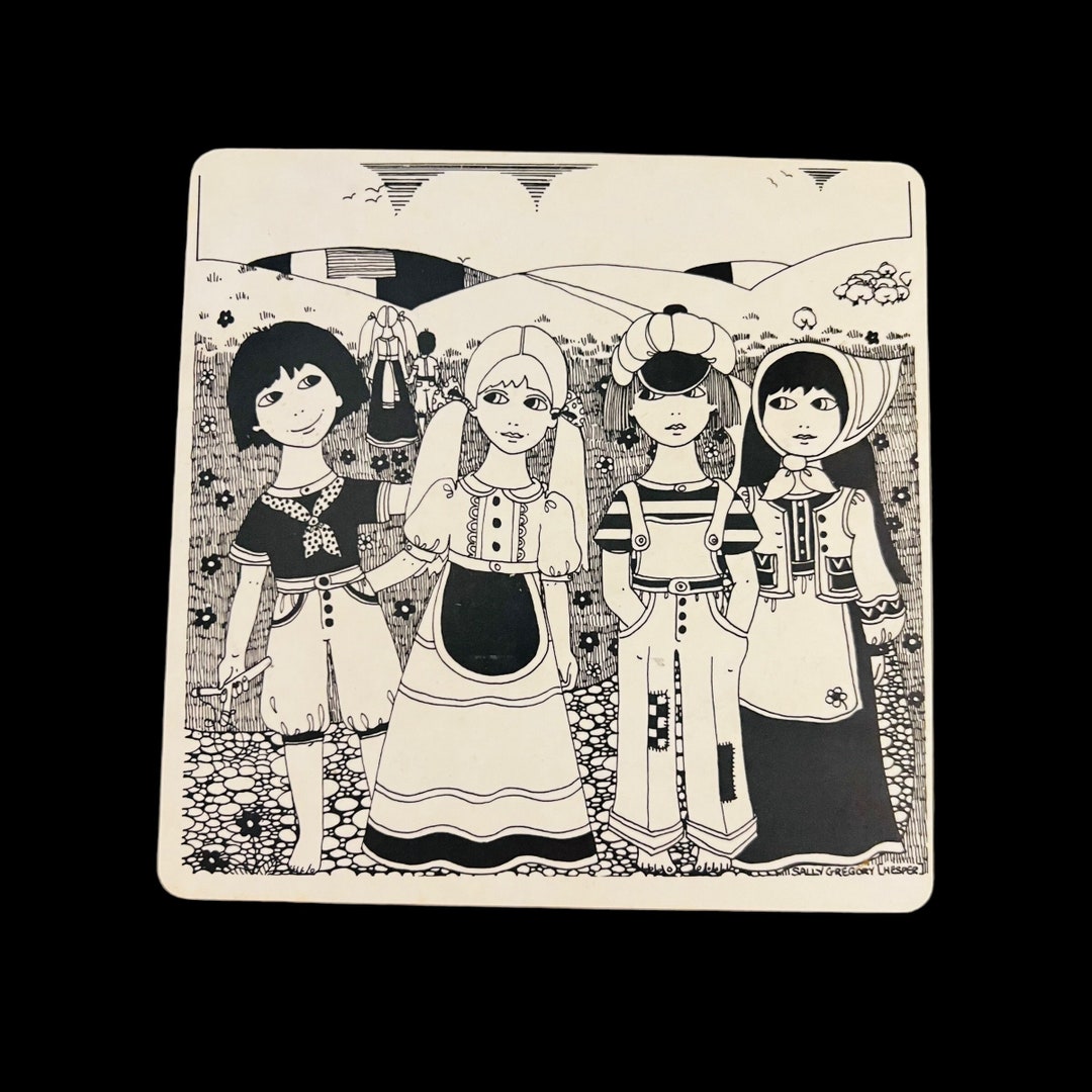 Sally Gregory Hesper 1970s Trivet Mod Black and White Flower Power ...