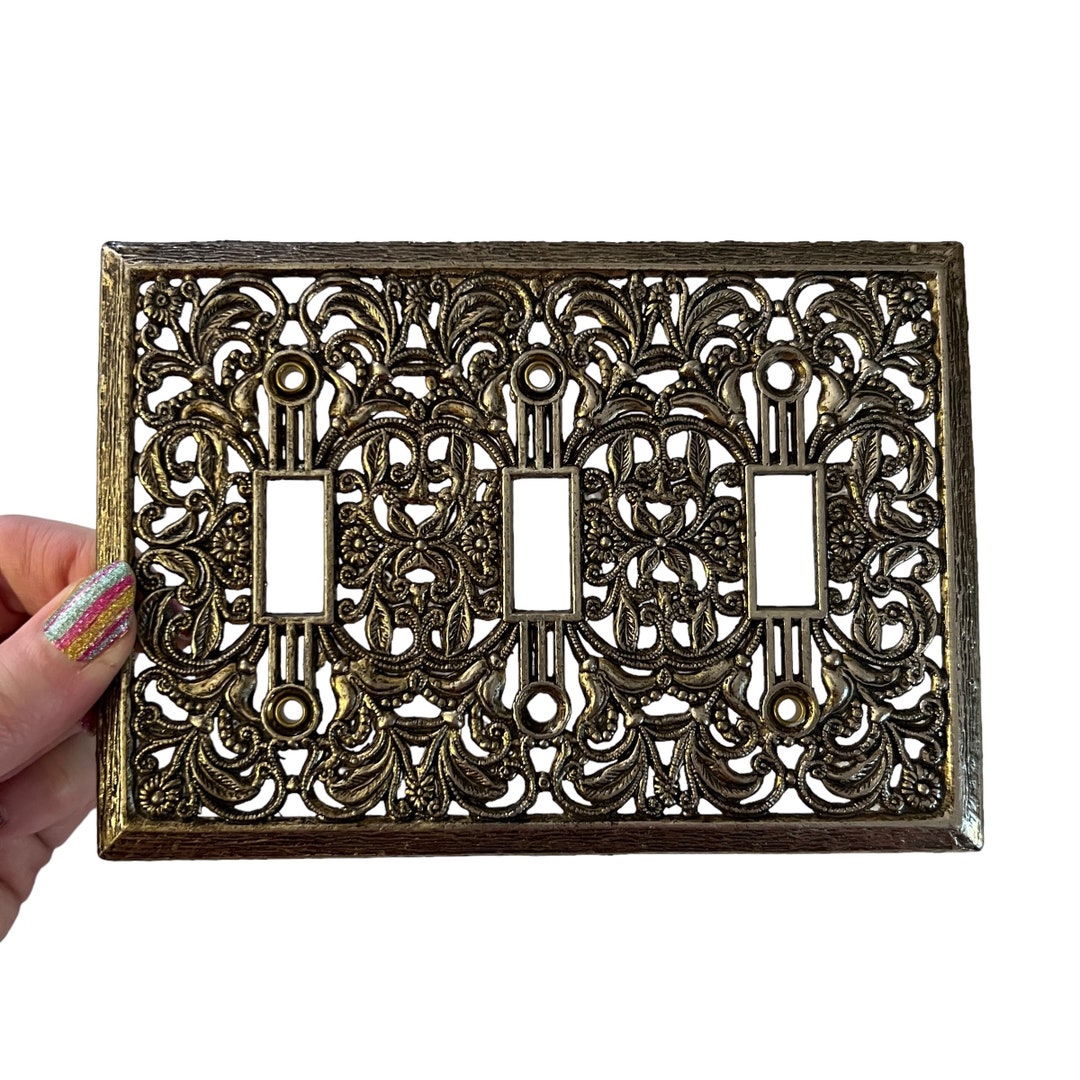 Vintage Metal Triple Light Switch Plate Cover - Etsy