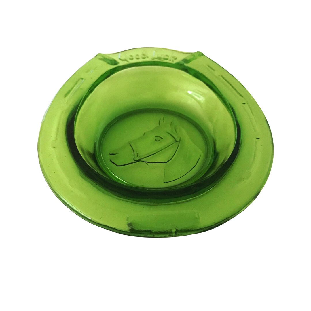 Good Luck Horseshoe Shaped Green Glass Ashtray - 2 AVAILABLE - Etsy