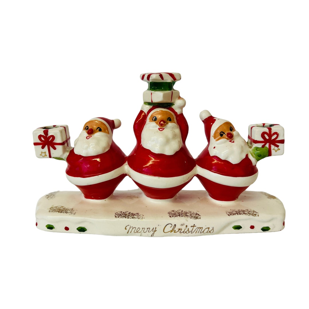 Holt Howard Santa Claus Trio Christmas Triple Candleholder Holiday ...