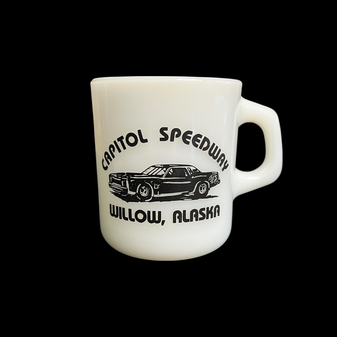Capitol Speedway Willows Alaska Milk Glass Mug Coffee Cup SCARCE - Etsy