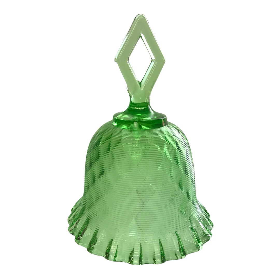 Fenton Green Glass Threaded / Ribbed Diamond Optic Bell With a Ruffled ...